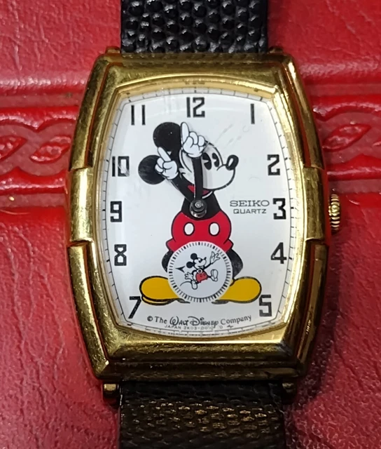 MICKEY MOUSE SEIKO 2K03-5019 Rare Barrel Shape CHARACTER WATCH Black ...