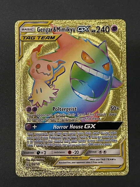 RARE RAINBOW GENGAR & Mimikyu GX 186 | High Quality Gold Foil Fan Art ...