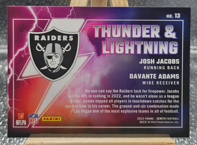JOSH JACOBS / DAVANTE ADAMS 2023 Panini Zenith #13 THUNDER & LIGHTNING ... JOSH JACOBS / DAVANTE ADAMS 2023 Panini Zenith #13 THUNDER & LIGHTNING ...