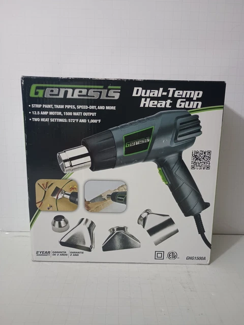 GENESIS GHG1500A DUAL-TEMPERATURE Heat Gun Kit 12.5Amp/120V/1500W $16. ...