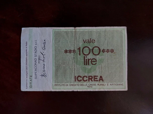 MINI ASSEGNO ICCREA Roma Lire Cento Superconad Stadio Forli ...