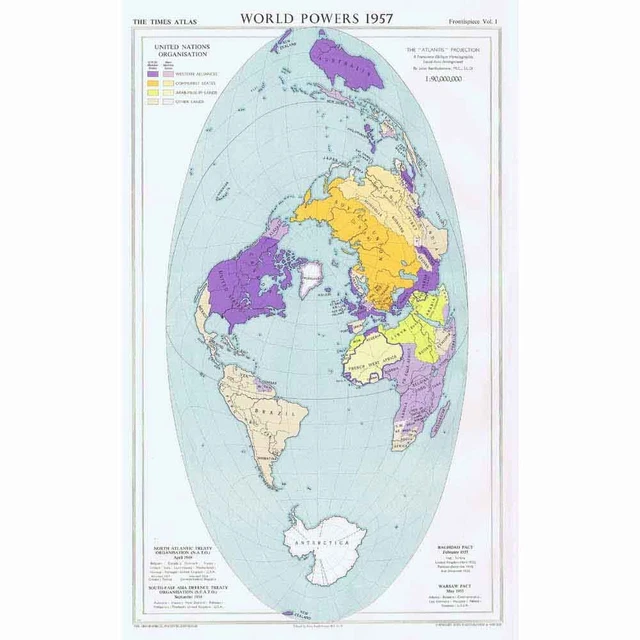 WORLD MAP SHOWING World Powers inc Post-war Pacts and Treaties -Vintage ...