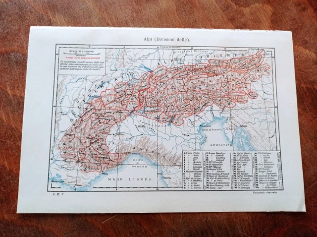 OLD MAP ANTICA mappa DIVISIONE DELLE ALPI NOMI PRINCIPALI NORD ITALIA ...