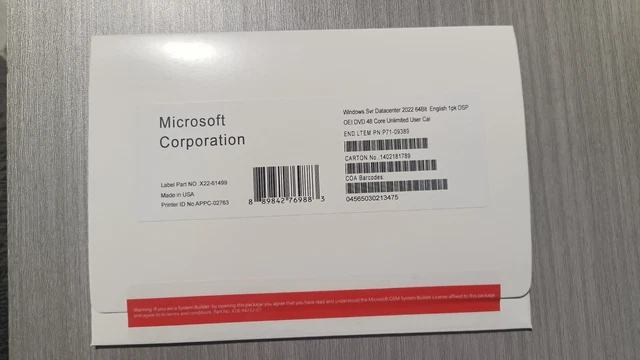 MICROSOFT WINDOWS SERVER 2022 datacenter 48 Core License unlimited User ...