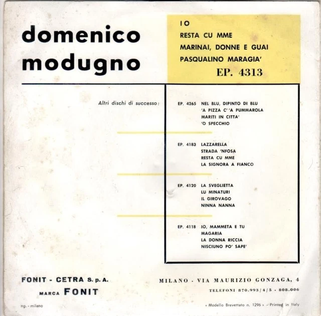 DOMENICO MODUGNO / Io - Resta Cu Mme - Marinai Donne E Guai ...