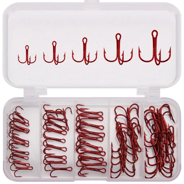 FISHING RED-NICKEL HOOK Set Box Barbed Fishing Treble Hooks Three Anchor Hook $17.67 - PicClick AU