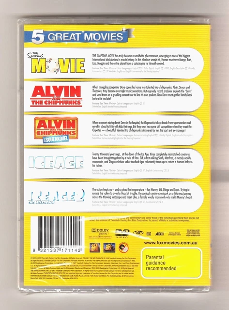 THE SIMPSONS MOVIE / Alvin And The Chipmunks 1 & 2 / Ice Age 1 & 2 DVD ...