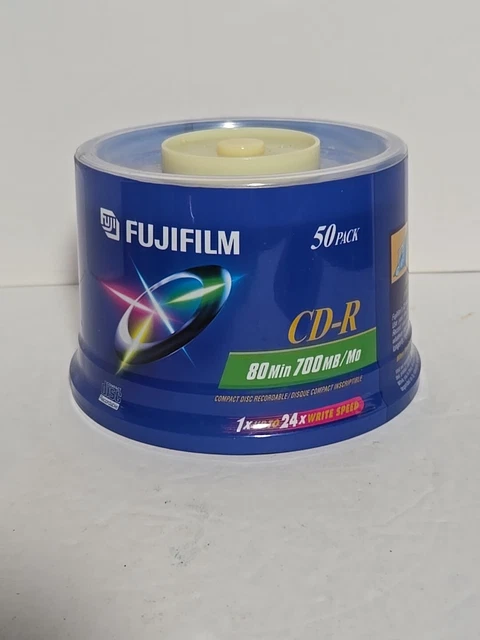 FUJIFILM CD-R 50 Pack 80 min 700MB 48X Blank CD Discs CDR 50 Count NEW ...