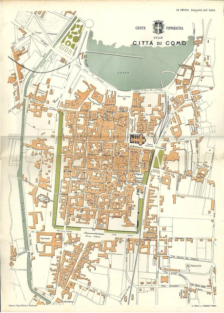 CARTA GEOGRAFICA ANTICA COMO Pianta della città 1896 Old antique map ...