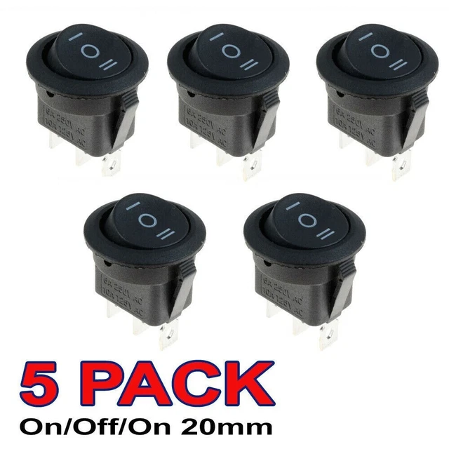 PREMIUM QUALITY 5 Pack Black Dash Rocker Switch 20mm SPDT Car ...
