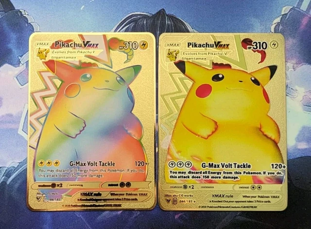 RAINBOW PIKACHU VMAX X2 Pokemon Gold Metal Card Fan Art Cards VSTAR ...