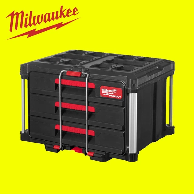 MILWAUKEE 4932472130 PACKOUT 3 DRAWER TOOL BOX 11kg Capacity Stackable Locking £199.95 - PicClick UK