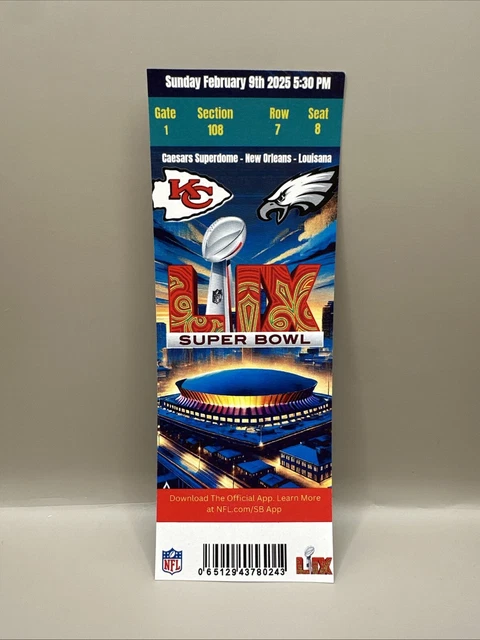 SUPER BOWL LIX Commemorative Ticket Replica 2025 - KC Chiefs Phi Eagles ...