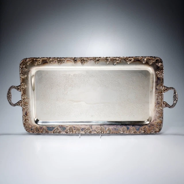 GRAND SILVER PLATE On Copper Tray With Raised Grape Vine Design Vintage £154.08 - PicClick UK