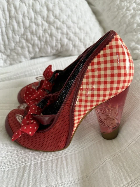 IRREGULAR CHOICE RED Gingham Heart ‘I’m From Bury’ Heels Size 40 UK 7 ...
