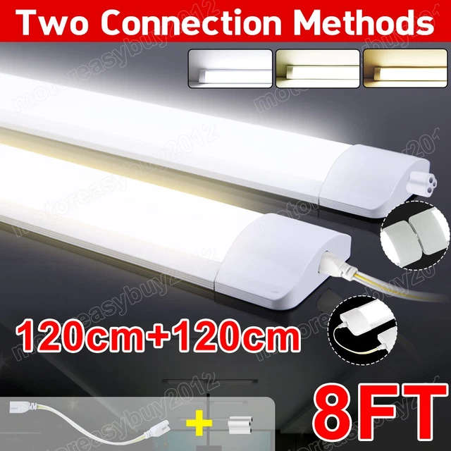 8FT LED STRIP Light Batten Tube Light Office Shop Garage Ceiling Lamp 3 ...