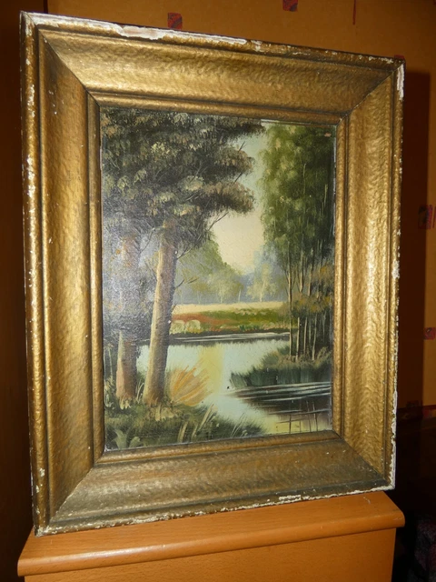 TABLEAU ANCIEN HUILE sur toile paysage barbizon XIX ? A RESTAURER HT 50 LARG 40 EUR 20,00 ...