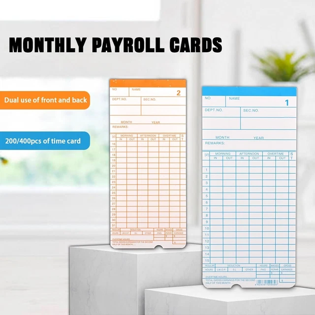 200/400X MONTHLY PAYROLL Cards For Employee Time Attendance Bundy Clock ...