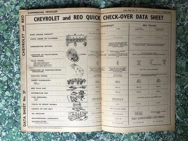 VINTAGE NEWNES QUICK Check Over Data Sheet Chevrolet REO Trucks 2344G £ ...