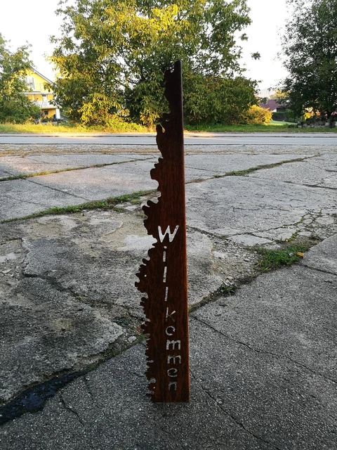 STAINLESS RUST SIGN board WELCOME also for wooden beams 100 cm high ...