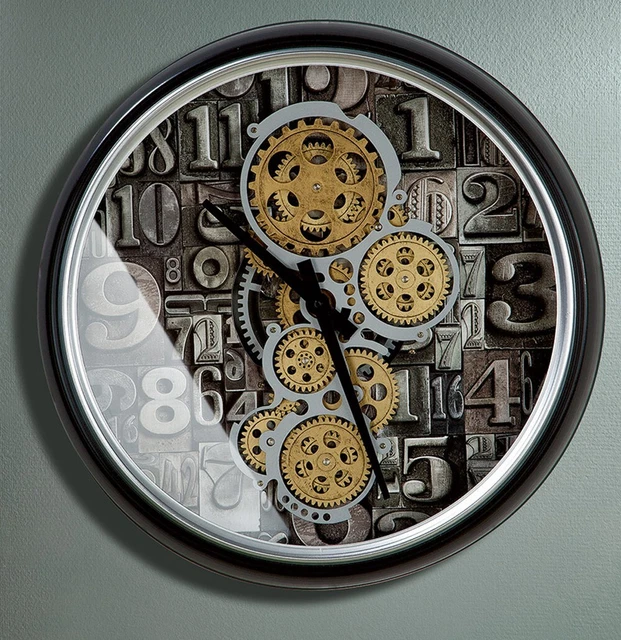 GILDE METALL GLAS Wanduhr Numbers mit drehenden Zahnrädern Wanddeko 46409 EUR 174,50 - PicClick DE