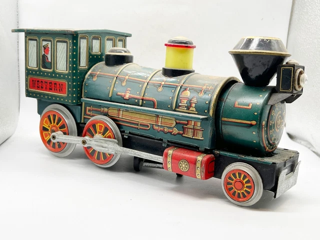 VINTAGE WESTERN TIN Train Japan Battery Operated Locomotive Engine ...