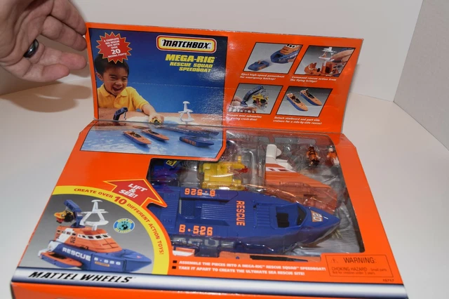 MATCHBOX MEGA RIG Rescue Squad Speed Boat 1998 Brand New Sealed Mint ...