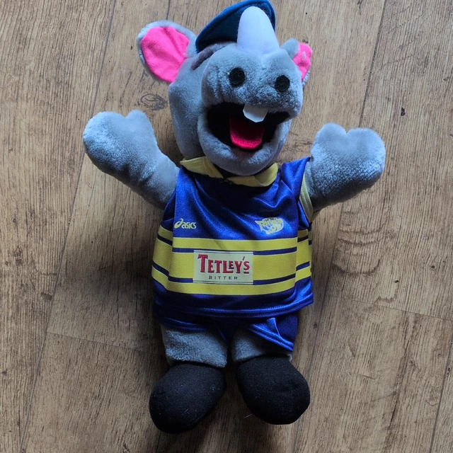 GREY LEEDS RHINO Plush Soft Toy Mascot, Blue & Yellow Tetley’s Bitter ...