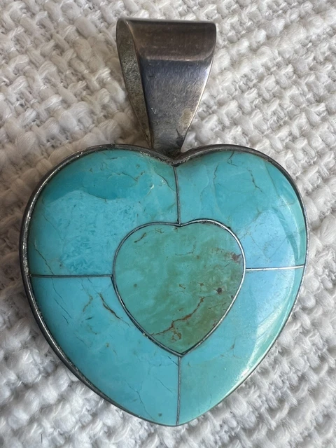 LARGE JAY KING DTR Sterling Silver Turquoise Inlay Heart Pendant £62.57 ...