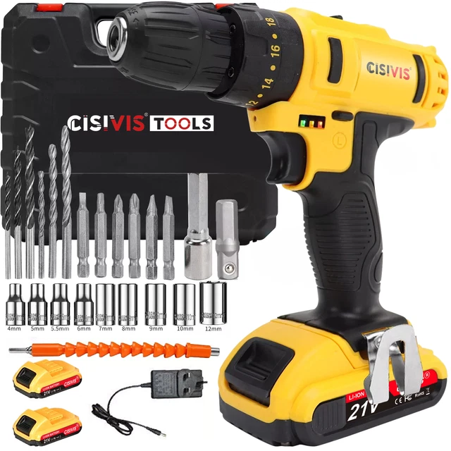 29PCS CORDLESS SCREWDRIVER Set 21V Cordless Impact Drill Tool Set 2 ...