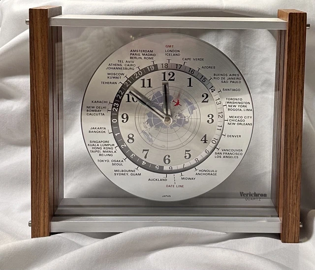 VINTAGE VERICHRON MANTEL Desk Clock All Time Zones Clock Battery ...