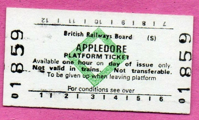 BRB (S) RAILWAY platform ticket - APPLEDORE. Green diamond Ed card £0. ...