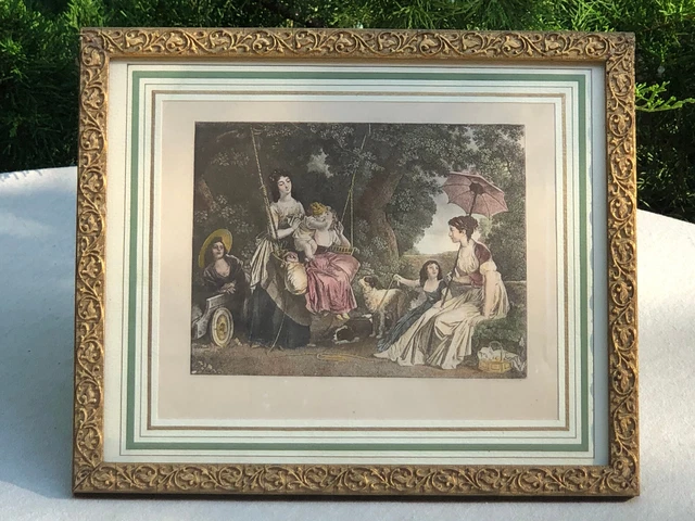 SUPERBE GRAVURE ANCIENNE Cadre d'origine Bois stuc doré Lithographie ...