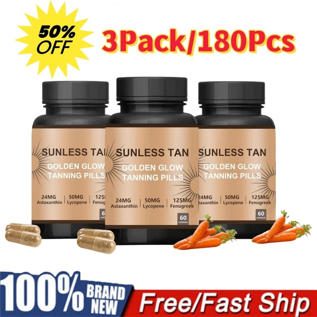 TANNING VITAMIN CAPSULES-SUNLESS Tan-Golden Glow Tanning Pills - 3Pack ...