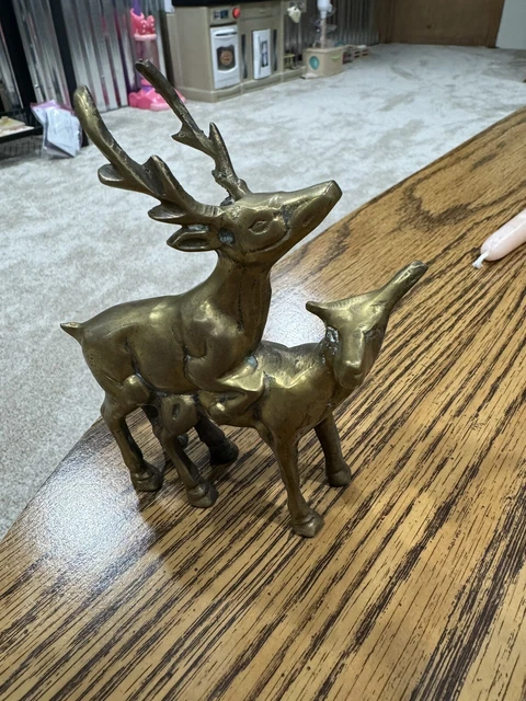 VINTAGE BRASS DEER Buck Mounting Doe Statue $20.00 - PicClick