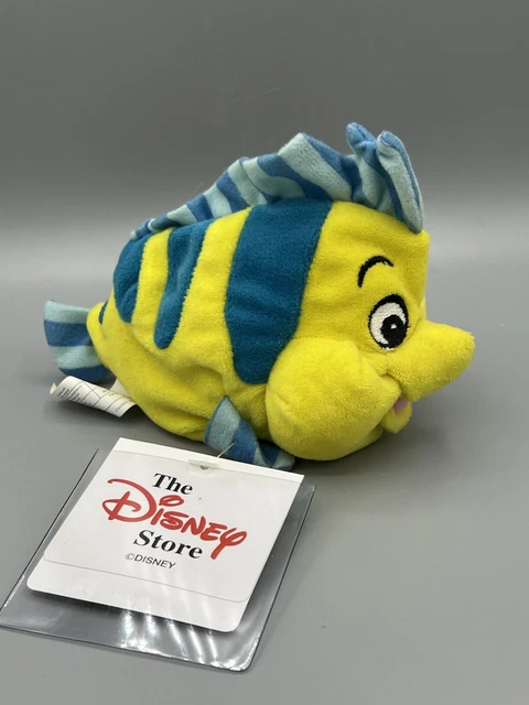 DISNEY THE LITTLE Mermaid Flounder Fish Soft Toy Plush Beanie New 7 ...