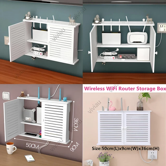 WIRELESS WIFI ROUTER Storage Boxes Wall Mounted Shelf Large Bracket ...
