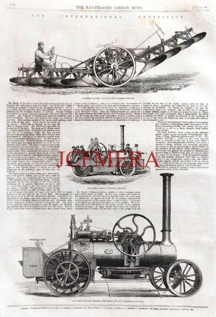 FOWLER'S PATENT STEAM Ploughing Machinery Antique 1862 Print & Article ...