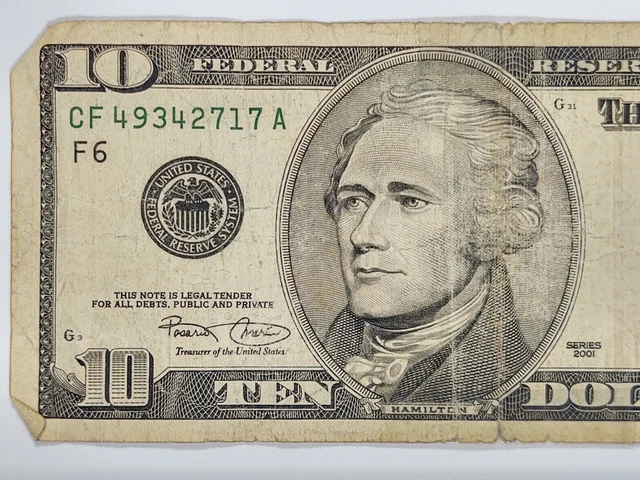 2001 SERIES $10 Note Vintage Ten Dollar Bill Paper Currency £15.56 ...