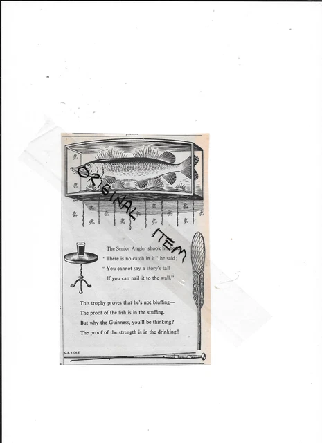 GUINNESS AND FISH Trophy. Vintage .1940'S Top Condition.orig.advert £6. ...