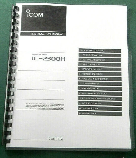 ICOM IC-2300H INSTRUCTION Manual - Premium Card Stock Covers & 28 LB ...