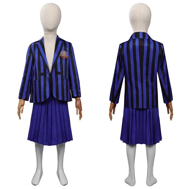 KID WEDNESDAY ADDAMS Cosplay Costume Blue School Uniform Halloween ...