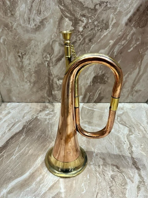 ANCIEN CLAIRON LAITON cuivre cor soufflant signal instrument de musique ...