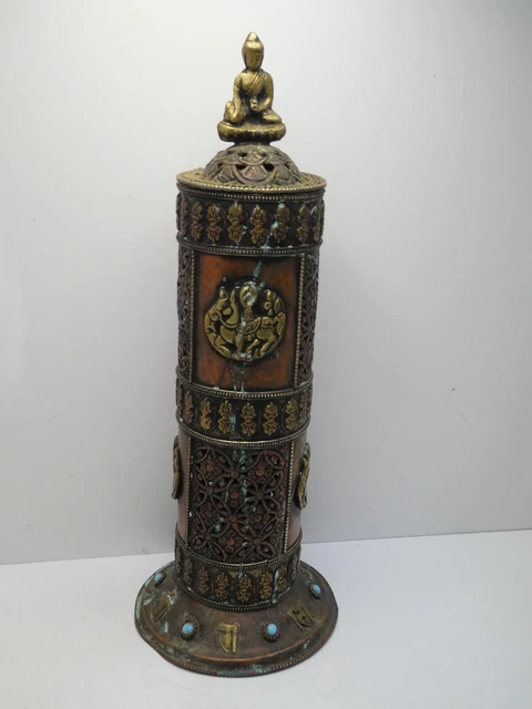 VINTAGE CHINESE BRASS & Copper Censer Bowl Pot Ceremonial Urn Buddha ...