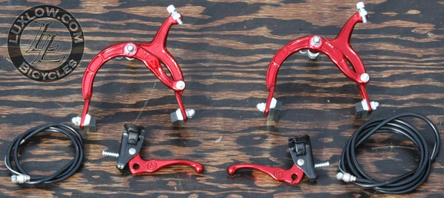 RED OLD SCHOOL BMX Bike MX Brake Set Lever Cable Caliper Vintage ...