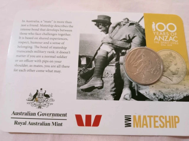 20C WESTPAC ANZAC coin "Mateship" 2015 $5.00 - PicClick AU