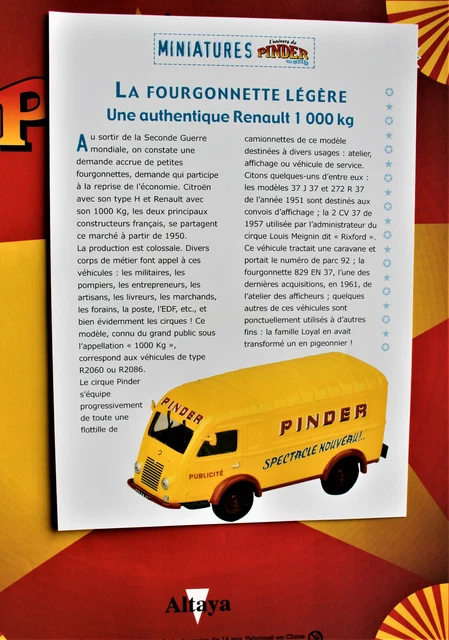 RENAULT 1000KG CIRCUS Pinder Altaya new in blister 1/43 scale.paper. £ ...