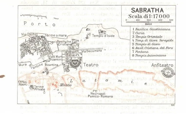 CARTA GEOGRAFICA ANTICA SABRATHA LIBIA ITALIANA minuscola mappa 1940 ...
