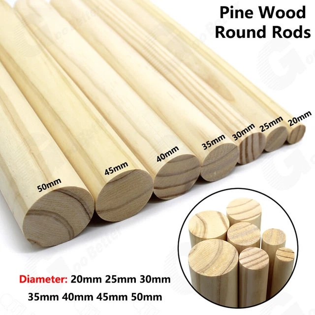 SOLID ROUND WOODEN Pine Wood Rods Craft Sticks Ø 20mm-50mm Diameter ...