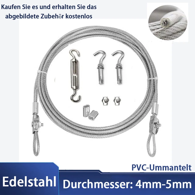 WÄSCHE-LEINE EDELSTAHL V4A Rostfrei Drahtseil PVC-Ummantelt Seil Φ4 mm ...